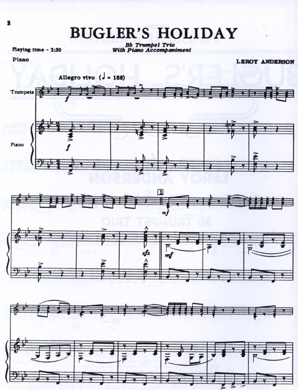 Anderson, Leroy - Bugler's Holiday für 3 Trompeten + Klavier | Blechbläsersortiment Köbl
