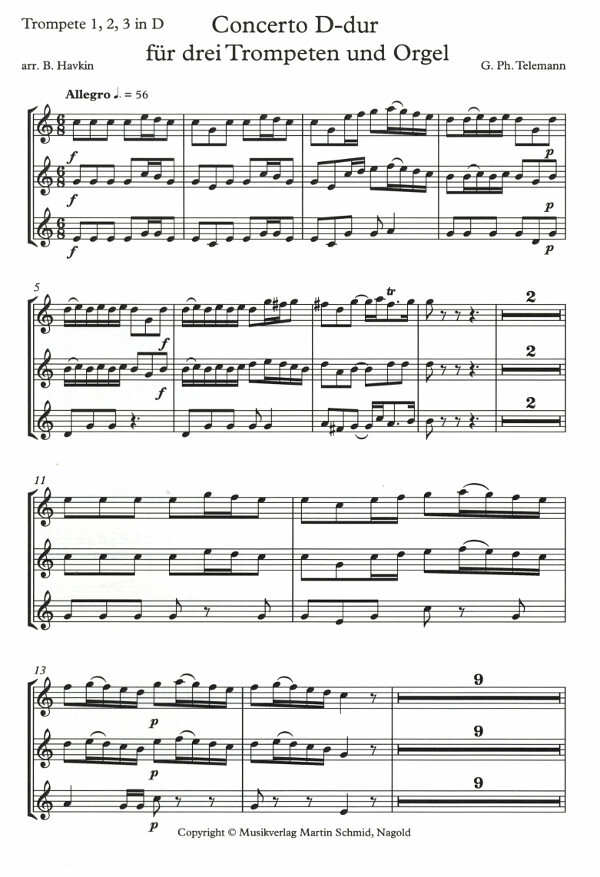 Telemann, G. Ph. (arr. Boris Havkin) - Concerto D-Dur für 3 Trompeten ...